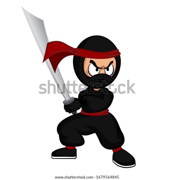 Black Cartoon Ninja Warrior Ready Fight: เวกเตอร์สต็อก (ปลอดค่า ...