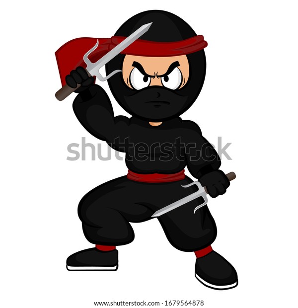 Black Cartoon Ninja Warrior Ready Fight Stock Vector (Royalty Free ...