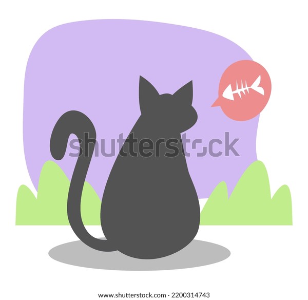 Black Cat Illustration Back View Hungry Stock Vector (Royalty Free ...