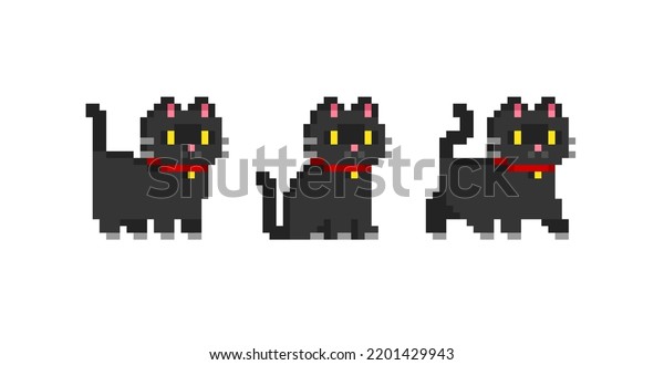 Black Cat Kitten Pixel Art Isolated Stock Vector (Royalty Free ...