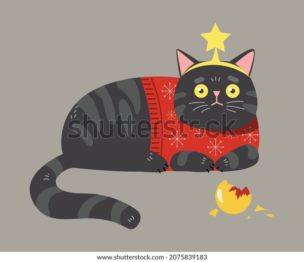 Black Cat Scared Fluffy Pet Smashed Stock Vector (Royalty Free ...