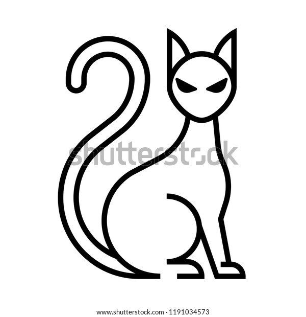 Black Cat Vector Illustration Line Stroke Stock Vector (Royalty Free ...