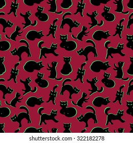 Black Cats On Pink Background Seamless Stock Vector (Royalty Free ...
