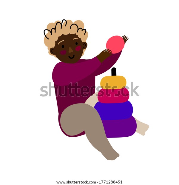 Black Child Playing Himself Vector Illustration Stock Vector (Royalty ...