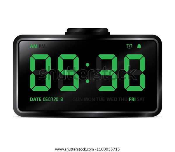 Black Digital Alarm Clock On White Stock Vector (Royalty Free) 1100035715