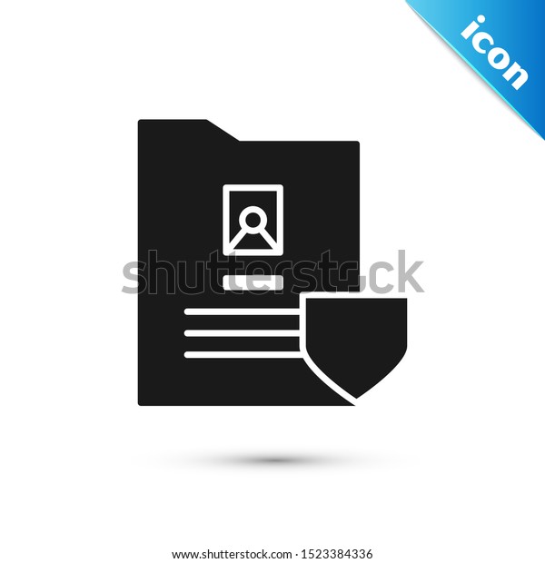 Black Document Shield Icon Isolated On Stock Vector (Royalty Free ...
