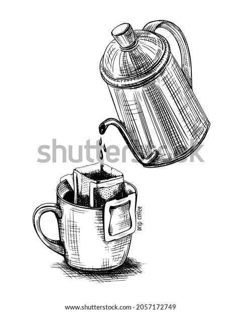 Black Drip Coffee Sketch Cup Retro Stock Vector (Royalty Free ...