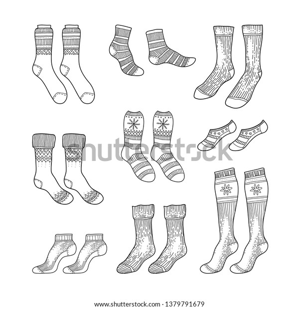 Black Engraved Socks Drawing Winter Warm Stock Vector (Royalty Free ...