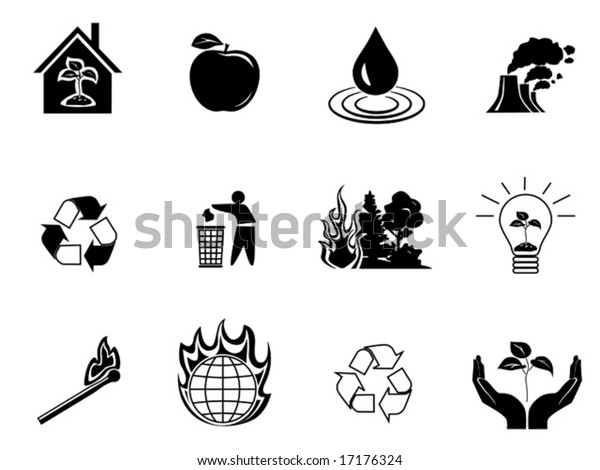 Black Environment Protection Icons Set Stock Vector (Royalty Free ...