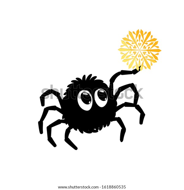 Black Funny Spider Gold Snowflake Vector: vector de stock (libre de ...