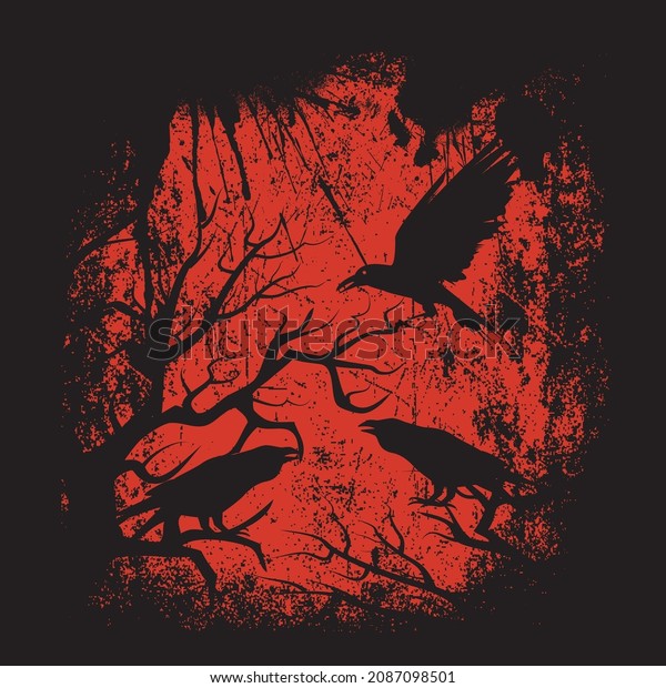 Black Grunge Crows On Red Background Stock Vector (Royalty Free ...