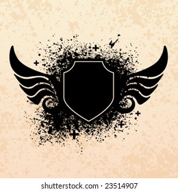 Black Grunge Shield Emblem Paint Splatter: vector de stock (libre de ...
