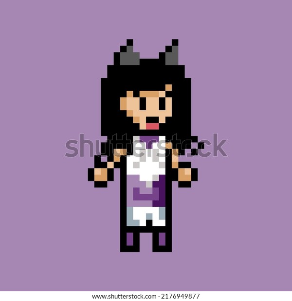 Black Haired Cat Girl Pixel Art: เวกเตอร์สต็อก (ปลอดค่าลิขสิทธิ์ ...