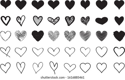Set Vector Heart Black Outline Draw Stock Vector (Royalty Free) 1265648563