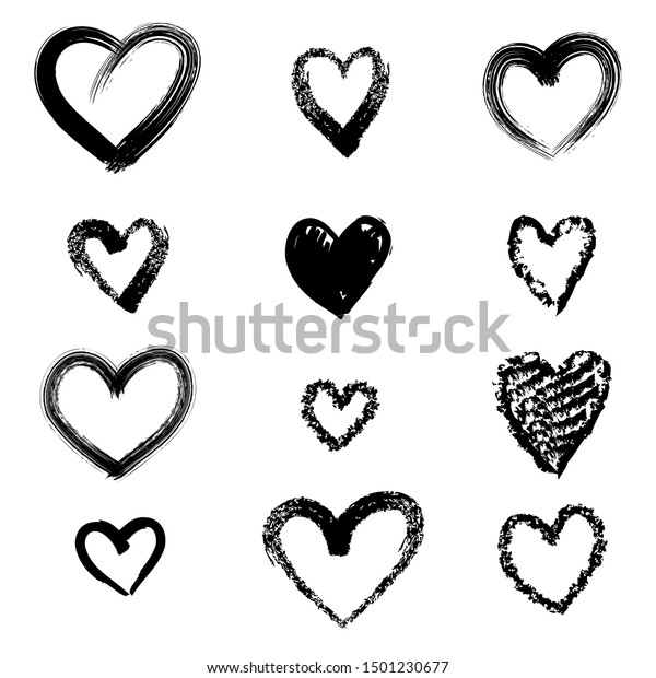 Black Hearts Vector Set Hand Drawn Stock Vector (Royalty Free ...