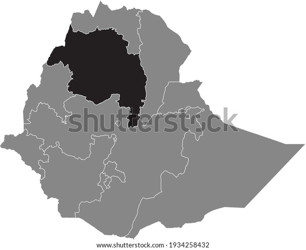 Black Highlighted Location Map Ethiopian Amhara: เวกเตอร์สต็อก (ปลอดค่า ...