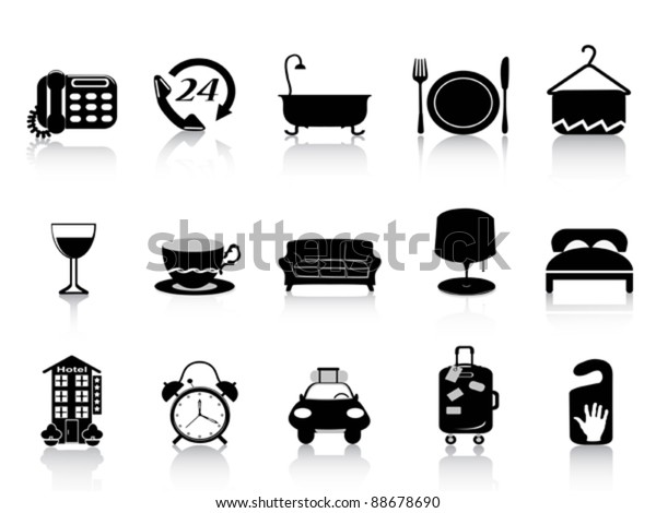 Black Hotel Icons Stock Vector (Royalty Free) 88678690
