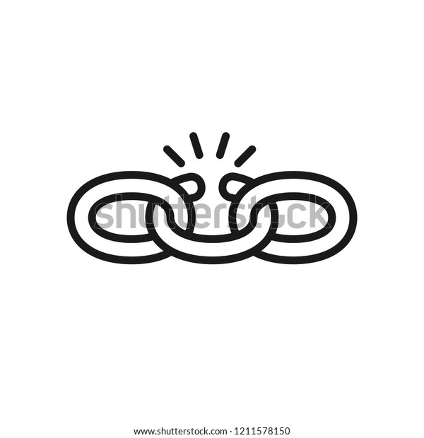 Black isolated outline icon of broken chain on white background. Line ...