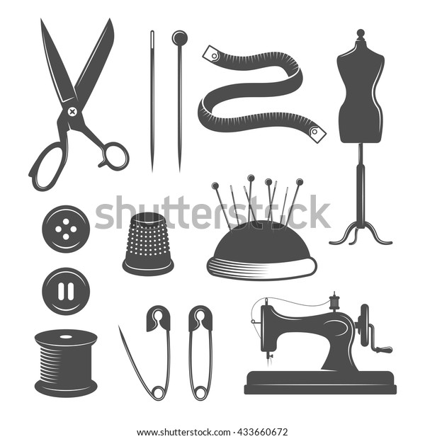 Black Isolated Tailor Icon Set Set Stock Vector (Royalty Free ...