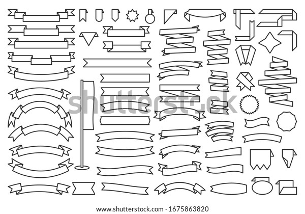 Black Line Ribbon Set Decorative Outline Stock Vector (Royalty Free ...