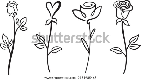 Black Line Rose Flowers Vector Outline Stock Vector (Royalty Free ...