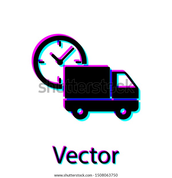 Black Logistics Delivery Truck Clock Icon: เวกเตอร์สต็อก (ปลอดค่า ...