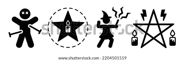 Black Magic Icon Set Containing Witch Stock Vector (Royalty Free ...
