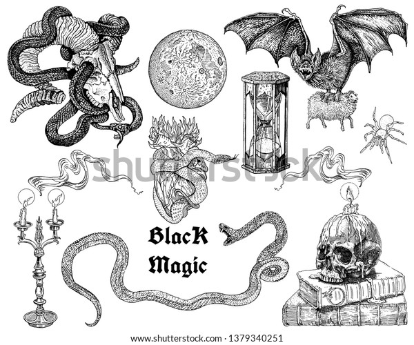 Black Magic Symbols Collection Skulls Candles Stock Vector (Royalty ...