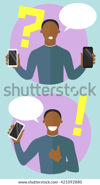 Black Man Question Exclamation Marks Choosing Stock Vector (Royalty ...