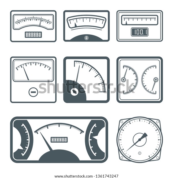 Black Meter Icons Set Isolated On Stock Vector (Royalty Free ...