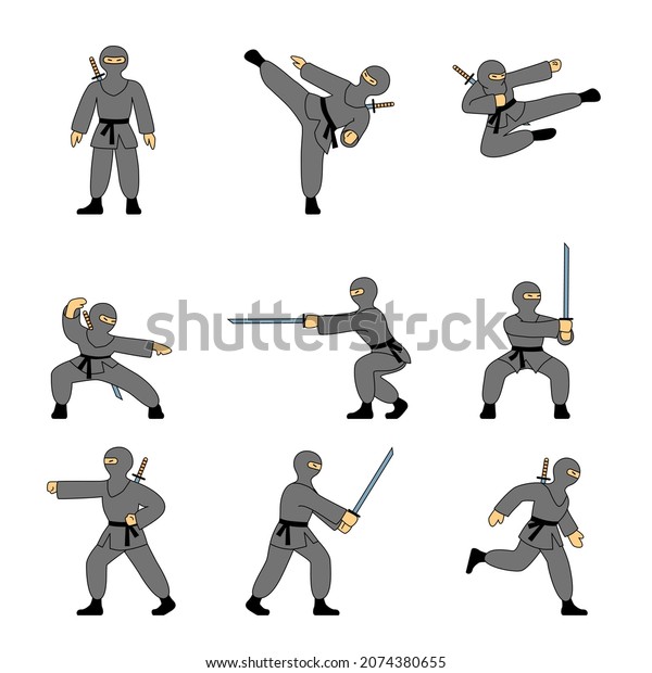 Black Ninja Game Sprites Template Illustration Stock Vector (Royalty ...