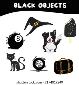 Black Objects Worksheet Children Education About Stock Vector (Royalty ...