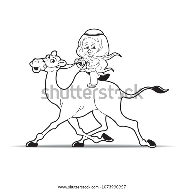 Black Outline Arabic Kid Riding Camel Stock Vector (Royalty Free ...