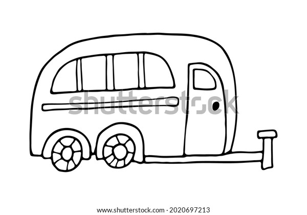 Black Outline Camper Trailer Line Art Stock Vector (Royalty Free ...
