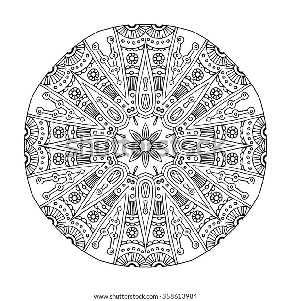 Black Outline Hand Drawn Aztec Round Stock Vector (Royalty Free ...
