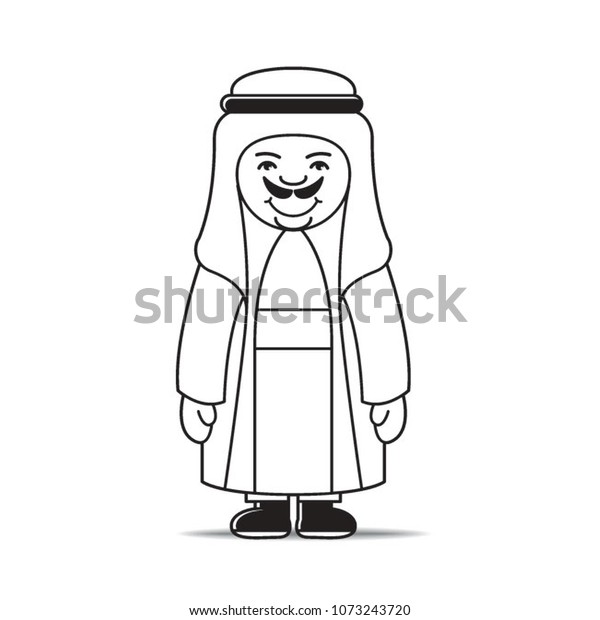 Black Outline Happy Arabic Man Mustache Stock Vector (Royalty Free ...