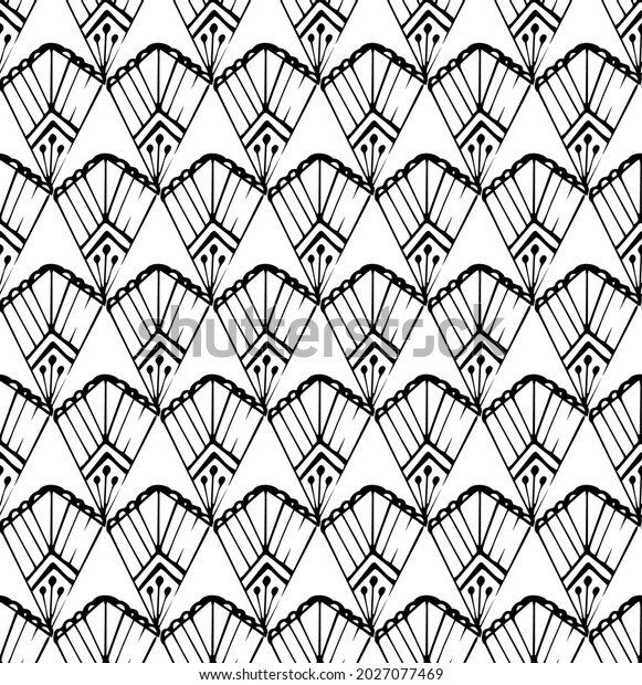 Black Outline Seamless Pattern On White Stock Vector (Royalty Free ...