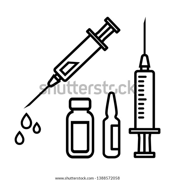 Black Outline Set Syringes Injection Vaccine Stock Vector (Royalty Free ...
