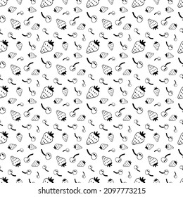 Black Outline Strawberry Seamless Pattern Doodle Stock Vector (Royalty ...