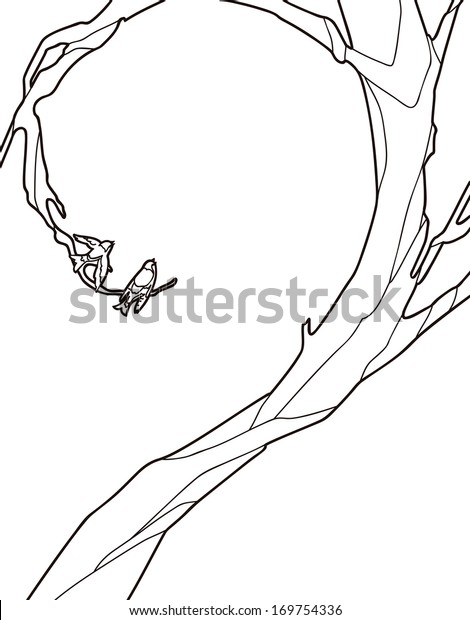 Black Outline Tree Birds White Background Stock Vector (Royalty Free ...