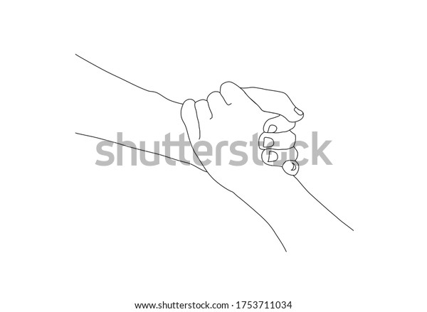 Black Outline Two Hand Holding Together Stock Vector (Royalty Free ...