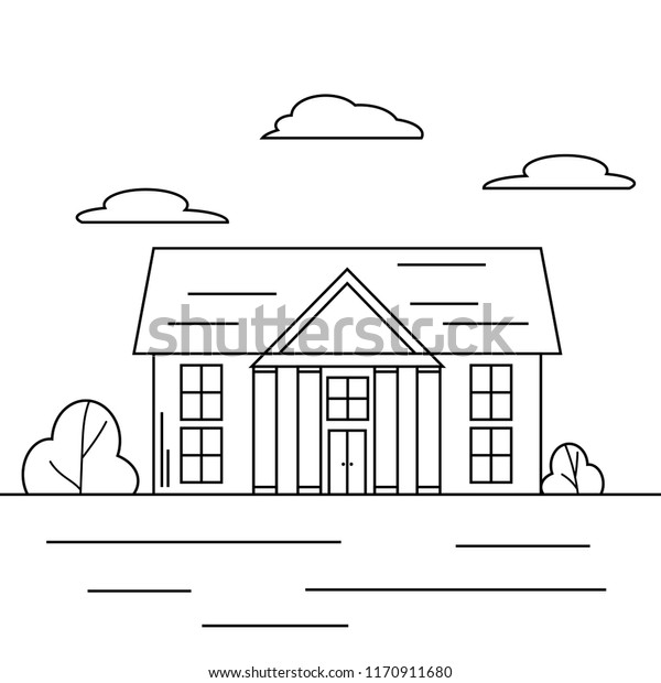 Black Outline Vector Illustration Building Isolated Stock Vector ...