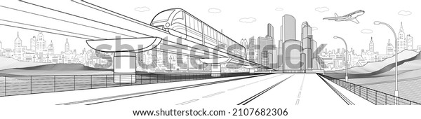 Infrastructure Town 그림의 검은색 개요 큰 스톡 벡터(로열티 프리) 2107682306 | Shutterstock