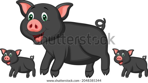 Black Pig Cartoon Vector Art Illustration Stock Vector (Royalty Free ...