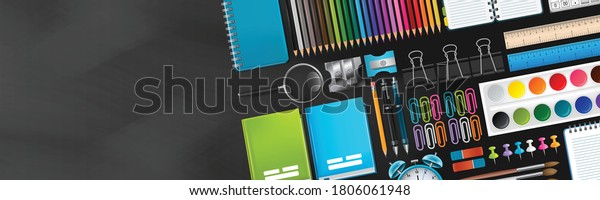 Black School Background Blackboard Backdrop Realistic Stock Vector ...