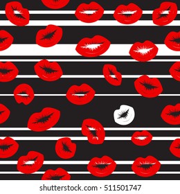 Black Seamless Background White Stripes Lips Stock Vector (Royalty Free ...