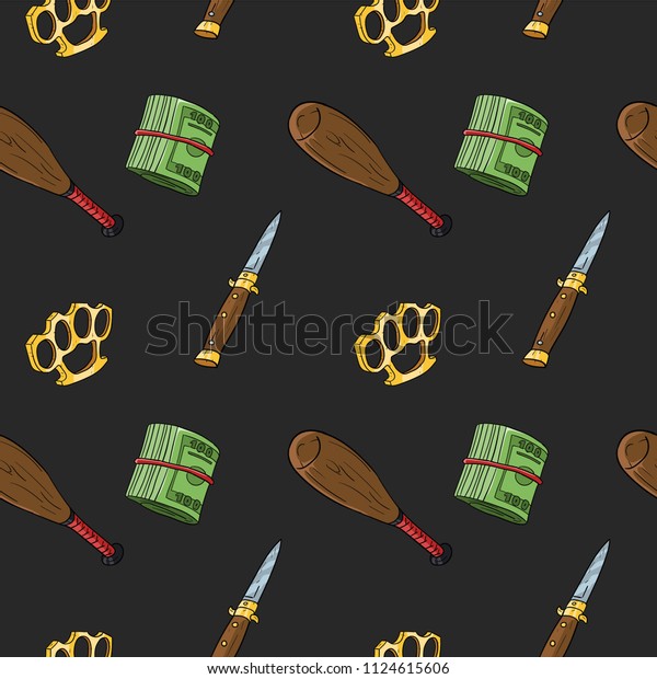 Black Seamless Gangster Pattern Background Vector Stock Vector (Royalty ...