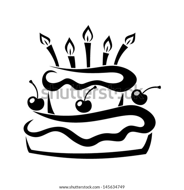 Black Silhouette Birthday Cake Vector Illustration: vector de stock ...