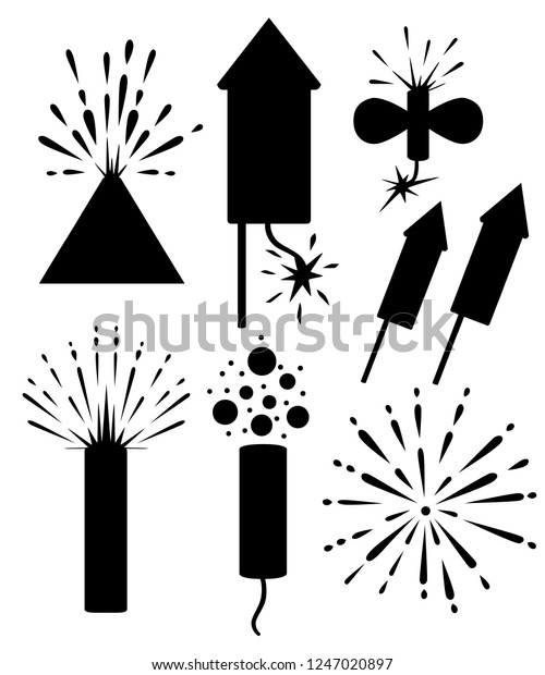 Black Silhouette Collection Firecracker Pyrotechnic Icon Stock Vector ...