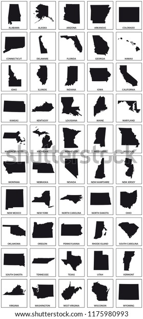 Black Silhouette Maps 50 Us States Stock Vector (Royalty Free ...